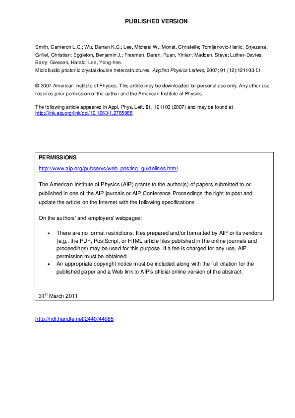 (PDF) Microfluidic photonic crystal double heterostructures