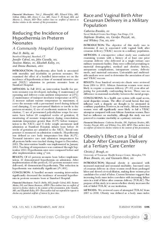 (PDF) Race and Vaginal Birth After Cesarean Delivery in a Military ...