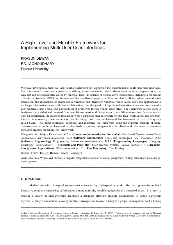 (PDF) A high-level and flexible framework for implementing multiuser user interfaces