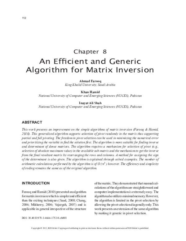 (PDF) An Efficient and Generic Algorithm for Matrix Inversion