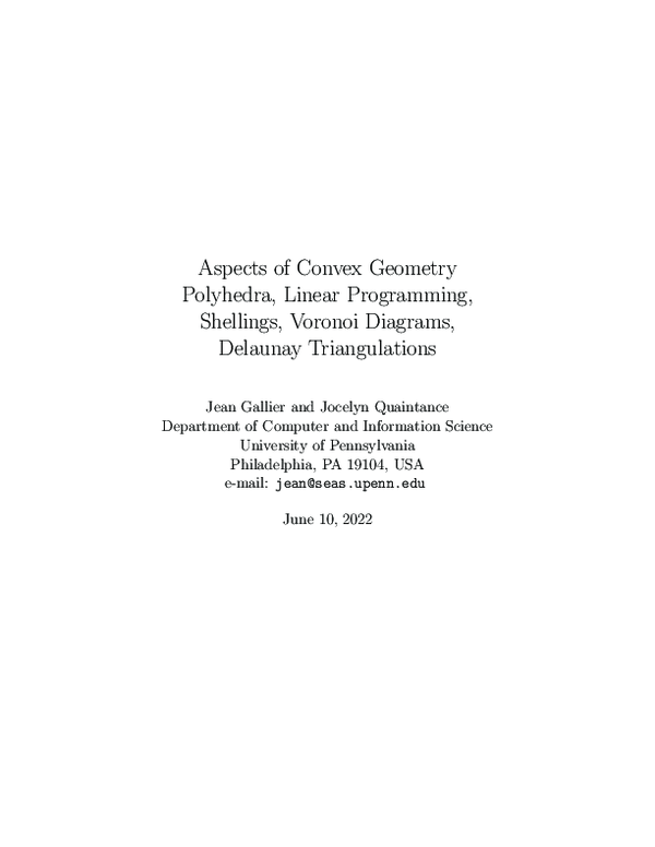 Pdf Aspects Of Convex Geometry Polyhedra Linear Programming Shellings Voronoi Diagrams