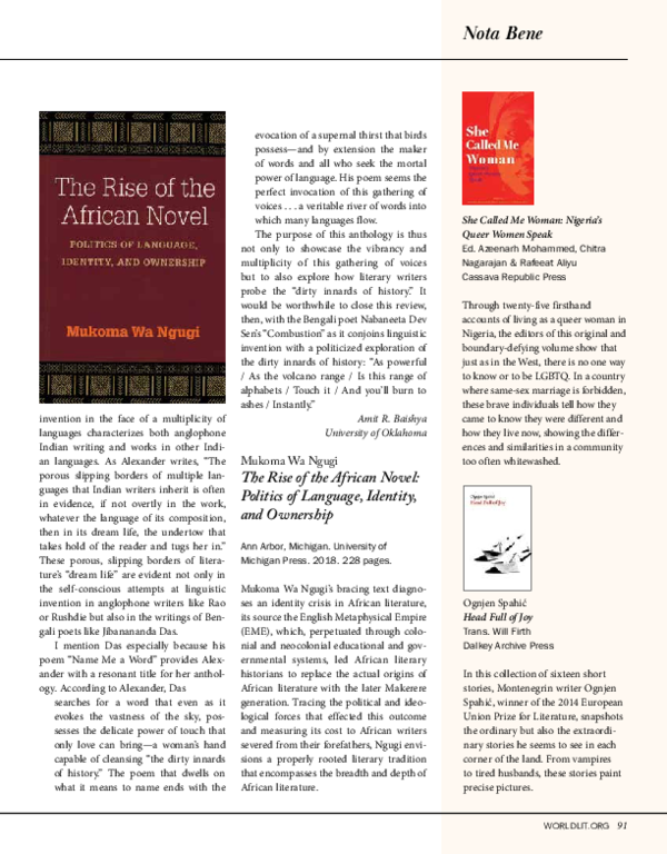 (PDF) Review: The Rise of the African Novel