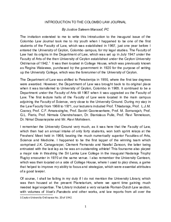 (PDF) INTRODUCTION TO THE COLOMBO LAW JOURNAL
