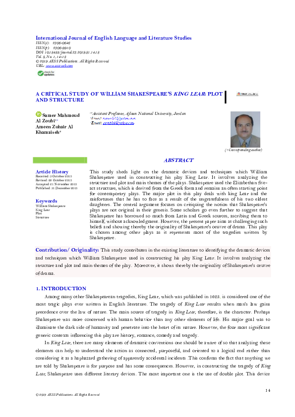 (PDF) A Critical Study of William Shakespeares King Lear: Plot and ...