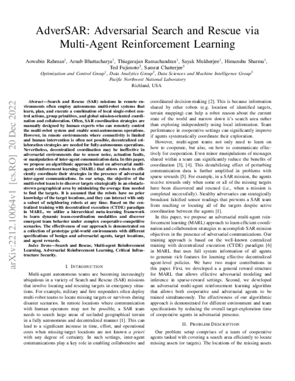 (PDF) AdverSAR: Adversarial Search and Rescue via Multi-Agent Reinforcement Learning