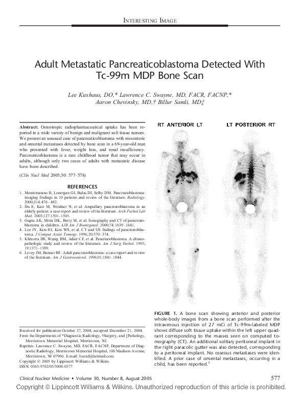 (PDF) Adult Metastatic Pancreaticoblastoma Detected With Tc-99m MDP ...