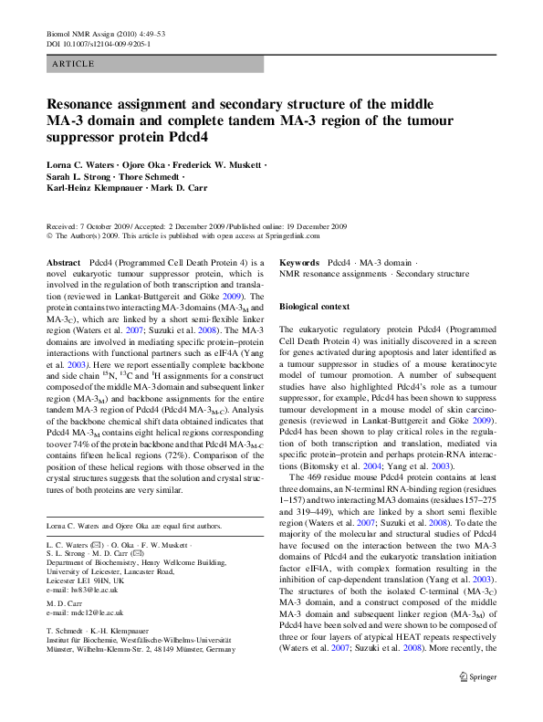 (PDF) Letter to the Editor: Resonance Assignment and Secondary ...