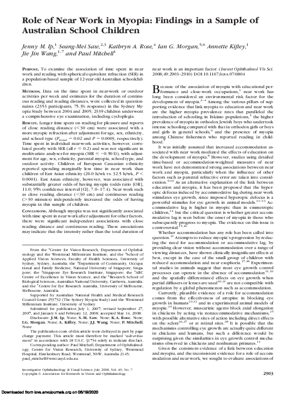 (PDF) Role of Near Work in Myopia: Findings in a Sample of Australian ...