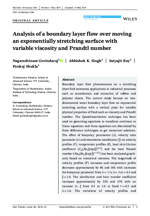 (PDF) Analysis of a boundary layer flow over moving an exponentially stretching surface with ...