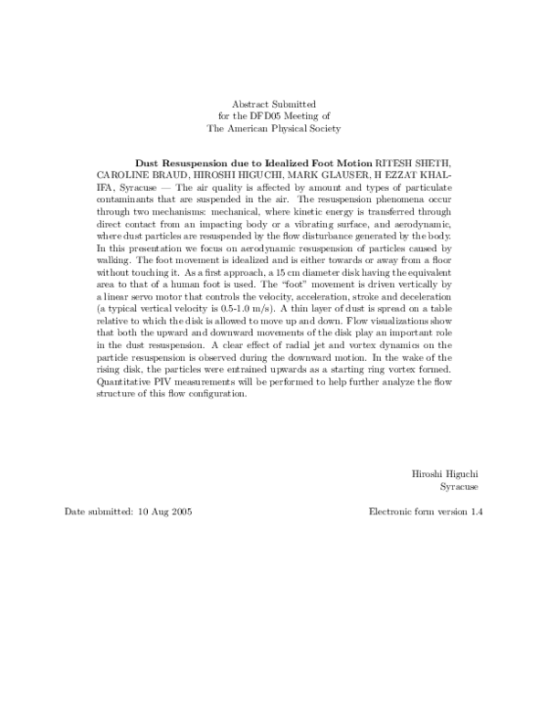 (PDF) Dust Resuspension due to Idealized Foot Motion