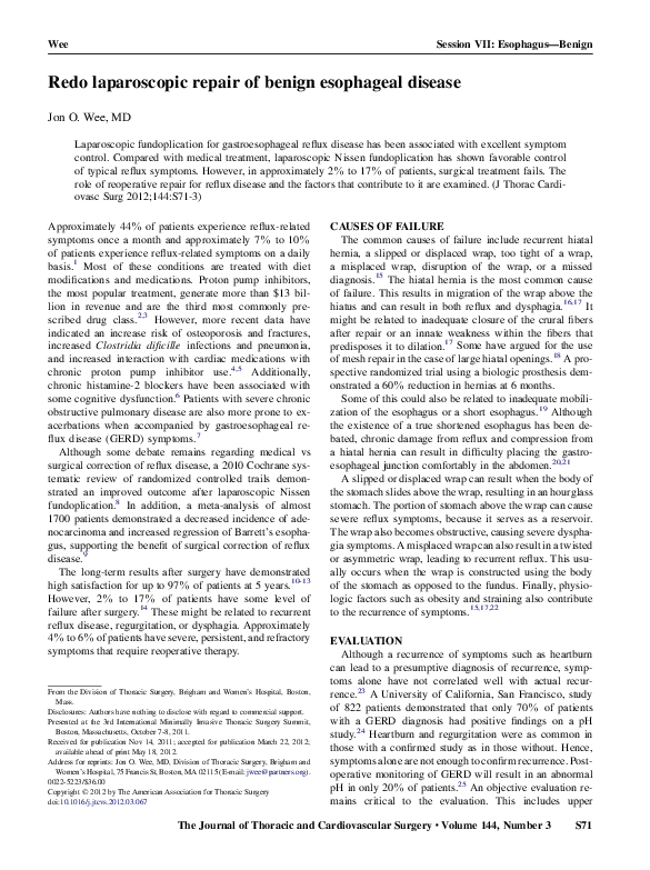 (PDF) Redo laparoscopic repair of benign esophageal disease