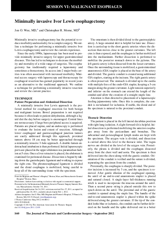 (PDF) Minimally invasive Ivor Lewis esophagectomy
