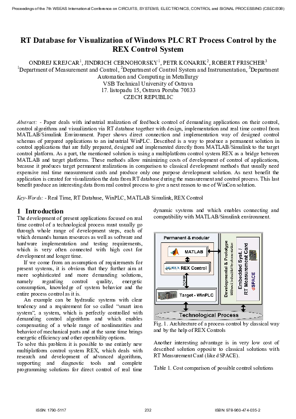 (PDF) RT database for visualization of windows PLC RT process control by the REX control system
