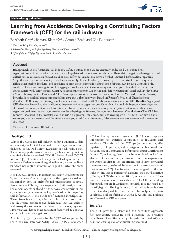 (PDF) Learning from Accidents: Developing a Contributing Factors ...