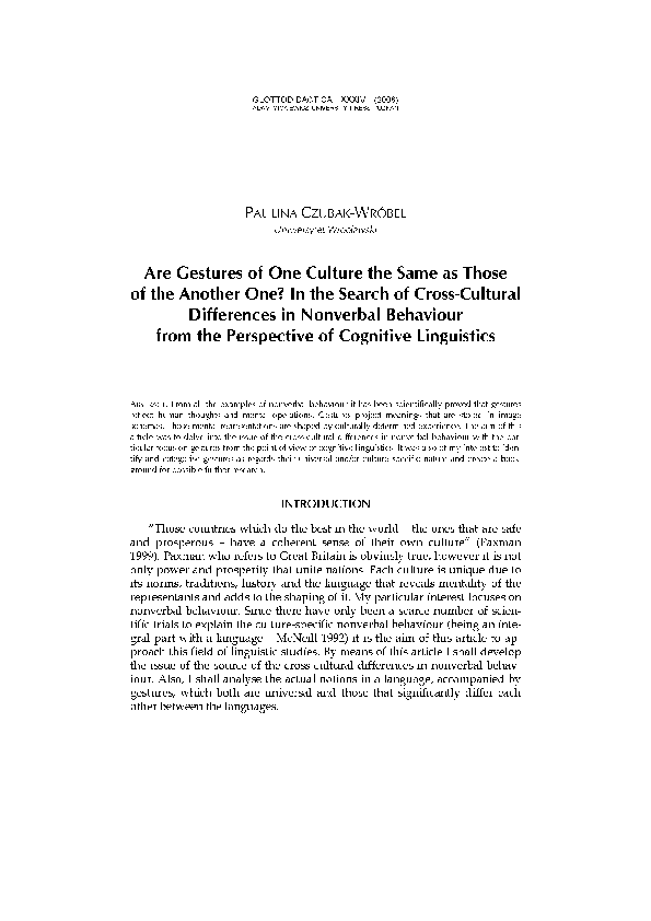 (PDF) Are Gestures of One Culture the Same as Those of the Another One ...