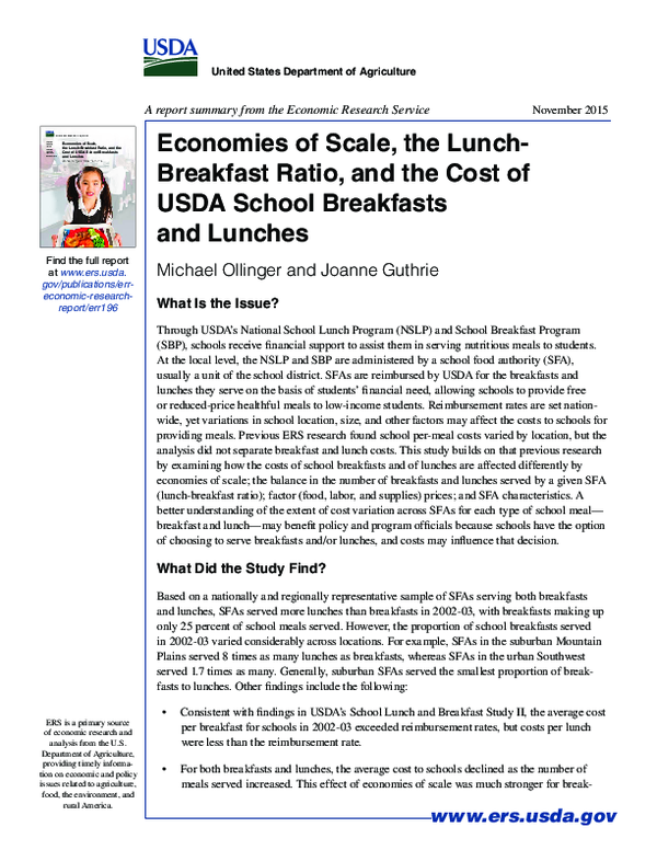 (PDF) Economies of Scale, the Lunch-Breakfast Ratio, and the Cost of ...