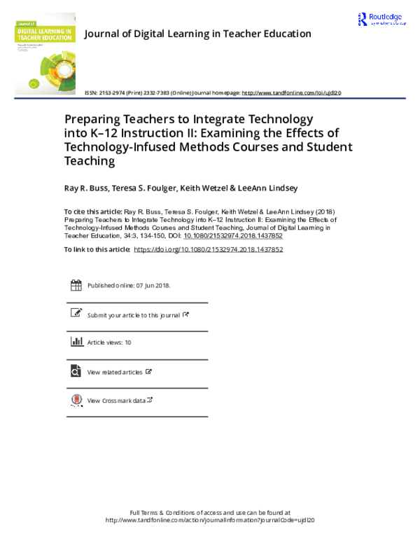 (PDF) Preparing Teachers to Integrate Technology Into K–12 Instruction: Comparing a Stand-Alone ...