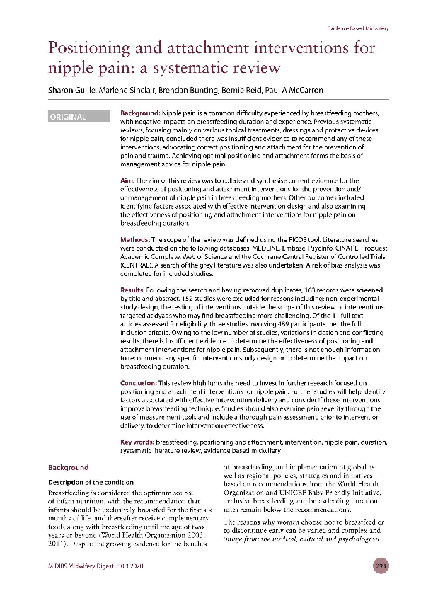(PDF) Positioning and attachment interventions for nipple pain: a ...