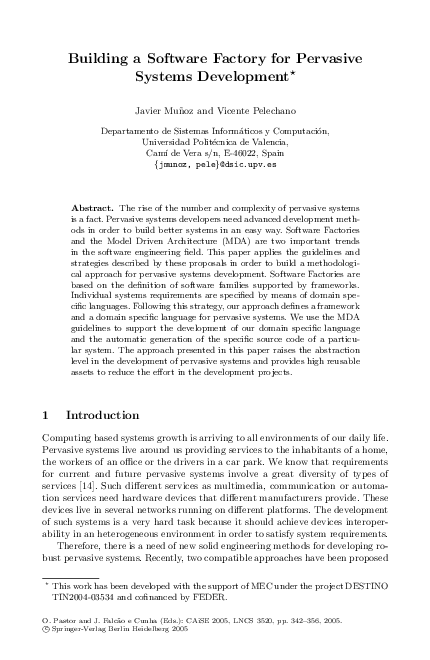 (PDF) Building a Software Factory for Pervasive Systems Development
