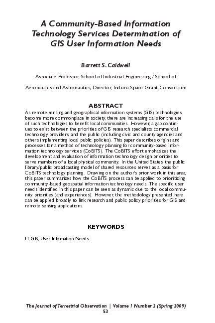 (PDF) A Community-Based Information Technology Services Determination of GIS User Information Needs
