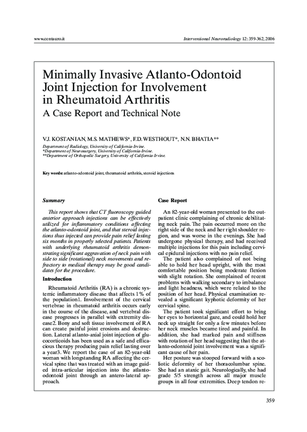 (PDF) Minimally Invasive Atlanto-Odontoid Joint Injection for ...
