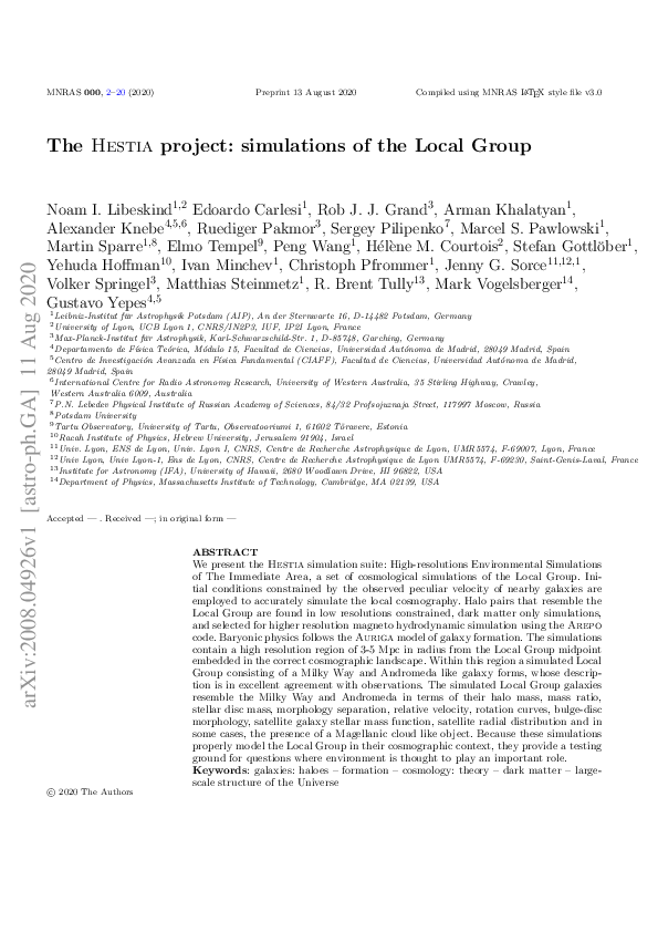 (PDF) The hestia project: simulations of the Local Group