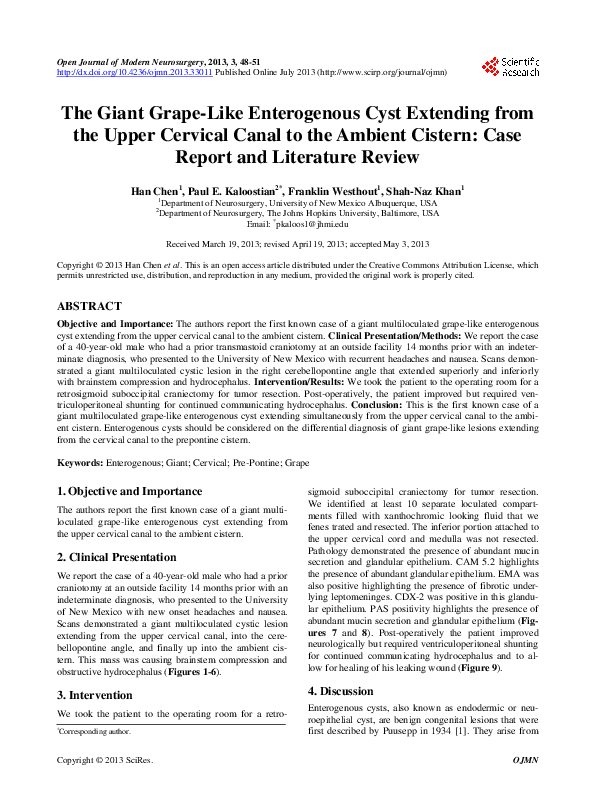 (PDF) The Giant Grape-Like Enterogenous Cyst Extending from the Upper ...