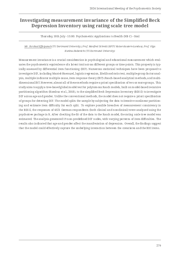 (PDF) Investigating Measurement Invariance of the Simplified Beck ...