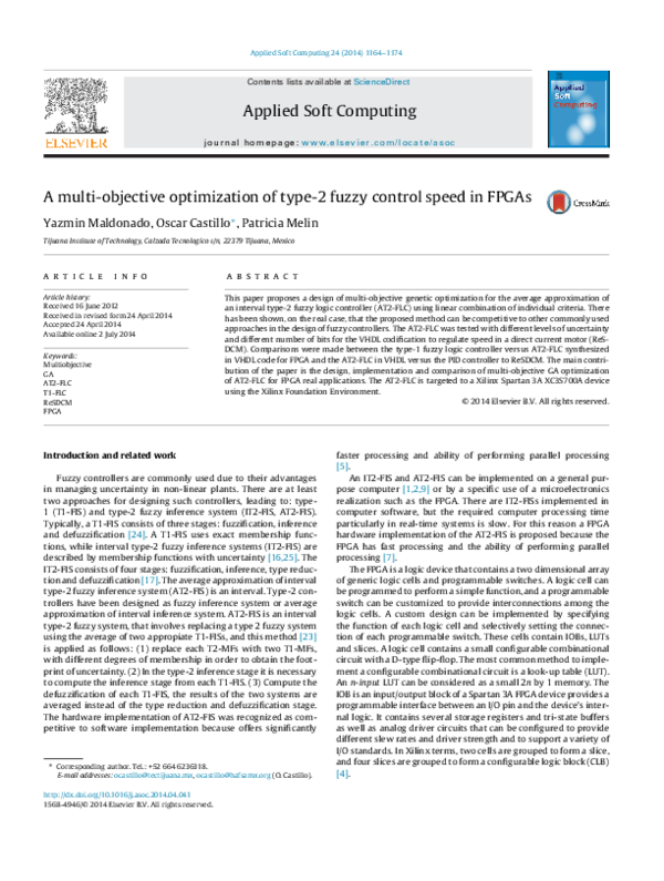 (PDF) A multi-objective optimization of type-2 fuzzy control speed in FPGAs