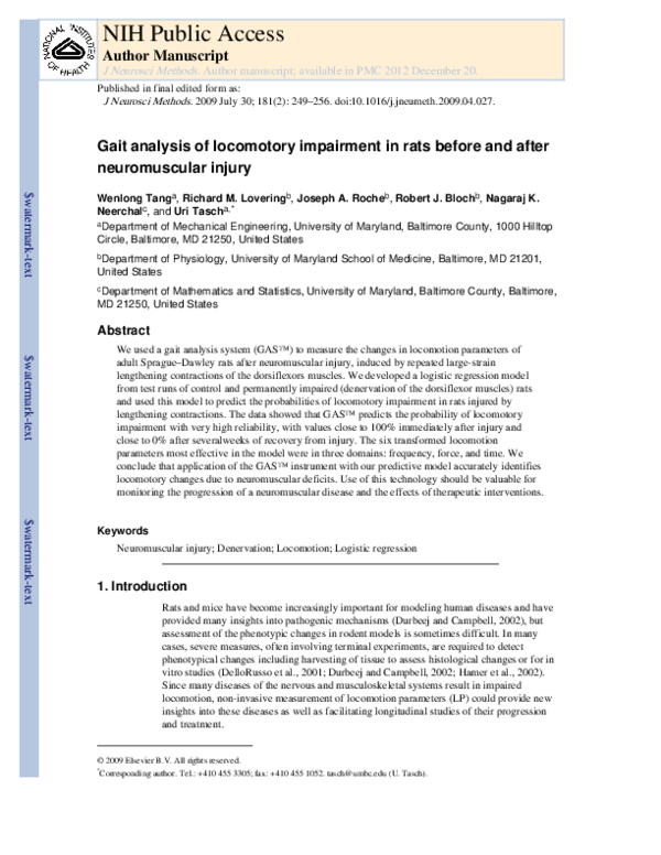 (PDF) Gait analysis of locomotory impairment in rats before and after ...