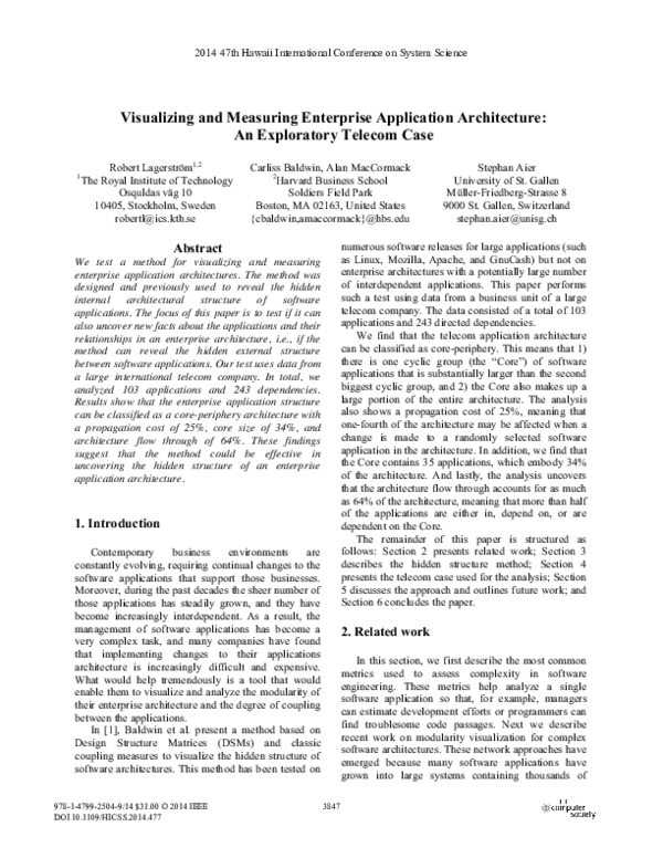 (PDF) Visualizing and Measuring Enterprise Application Architecture: An Exploratory Telecom Case