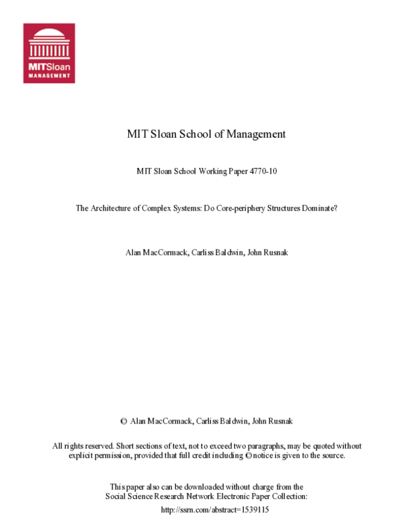 (PDF) The Architecture of Complex Systems: Do "Core-Periphery ...
