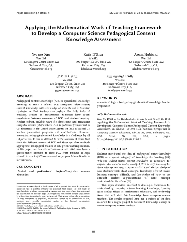 (PDF) Applying the Mathematical Work of Teaching Framework to Develop a ...