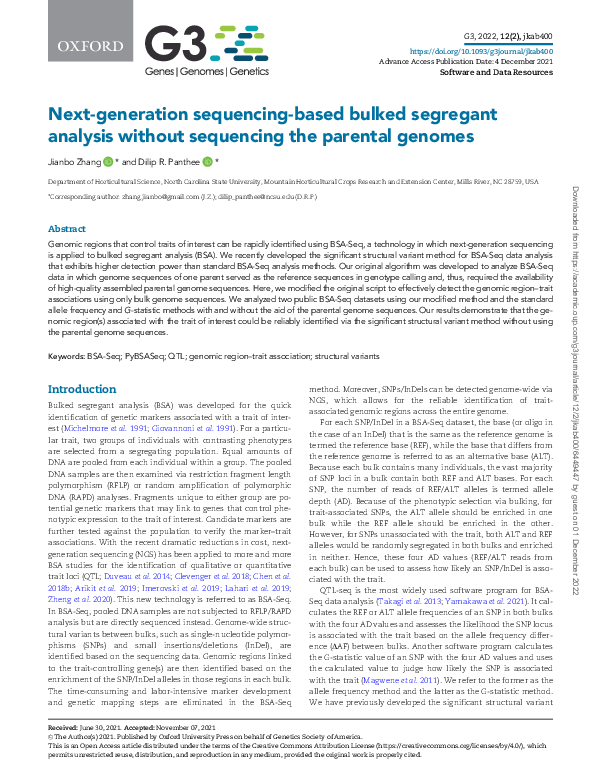 (PDF) BSA-Seq Analysis Without Parental Genomes