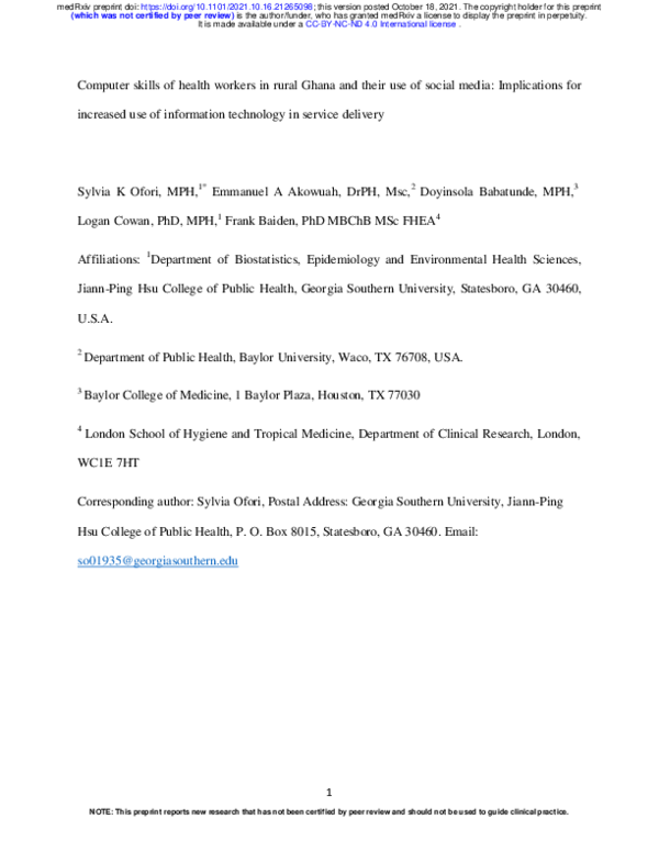 (PDF) Computer skills of health workers in rural Ghana and their use of ...