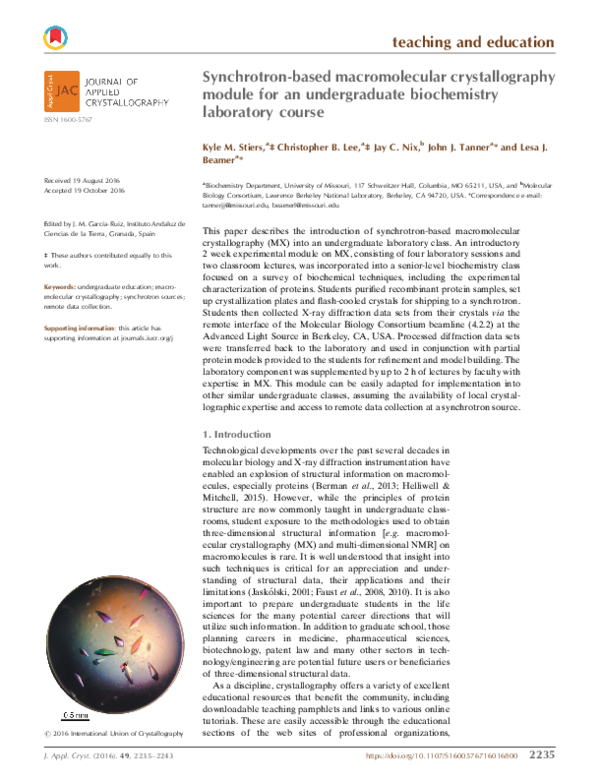 (PDF) Synchrotron-based macromolecular crystallography module for an ...