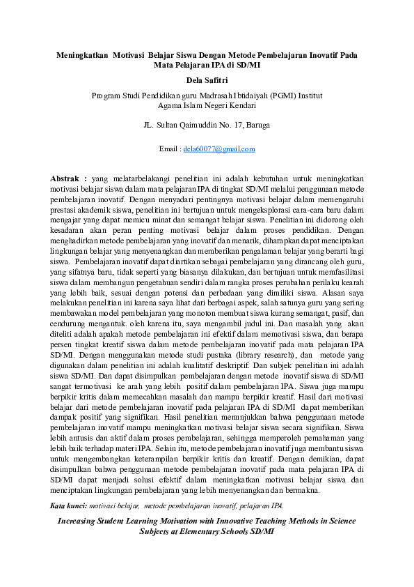 (PDF) Meningkatkan Motivasi Belajar Siswa Dengan Metode Pembelajaran Inovatif Pada Mata ...