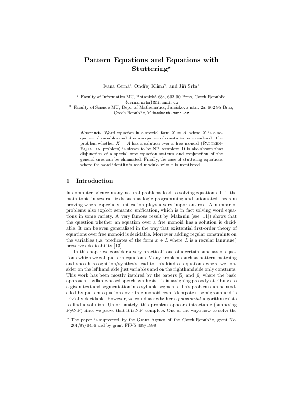 (PDF) Pattern Equations and Equations with Stuttering