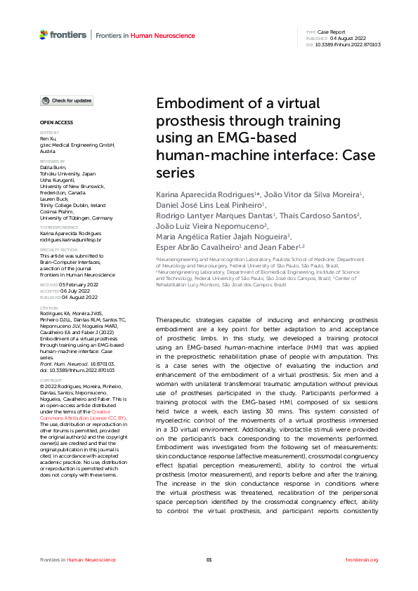 (PDF) Embodiment of a virtual prosthesis through training using an EMG-based human-machine ...