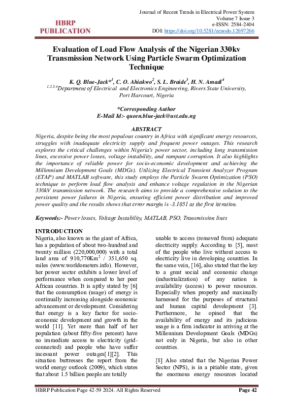 (PDF) Evaluation of Load Flow Analysis of the Nigerian 330kv Transmission Network Using Particle ...