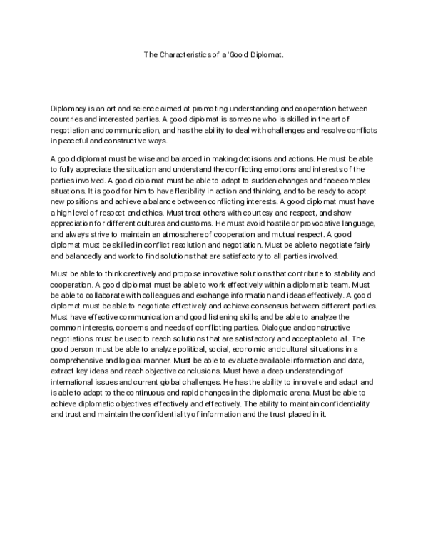 (PDF) The Characteristics of a Good Diplomat
