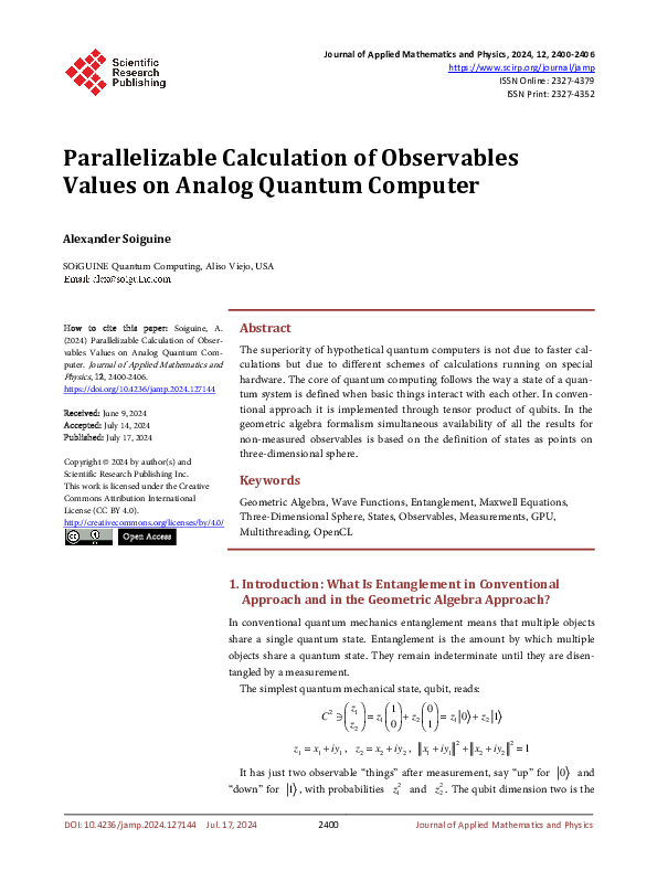 (PDF) Parallelizable Calculation of Observables Values on Analog ...
