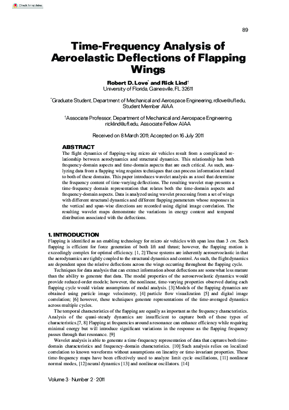 (PDF) Time-Frequency Analysis of Aeroelastic Deflections of Flapping Wings