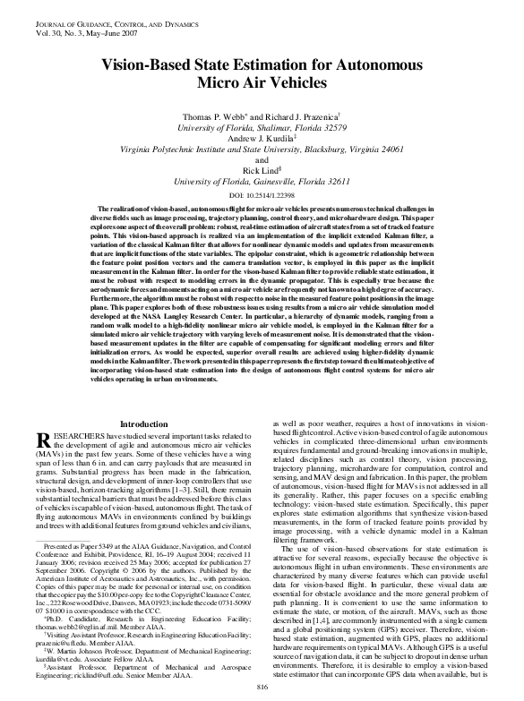 (PDF) Vision-Based State Estimation for Autonomous Micro Air Vehicles
