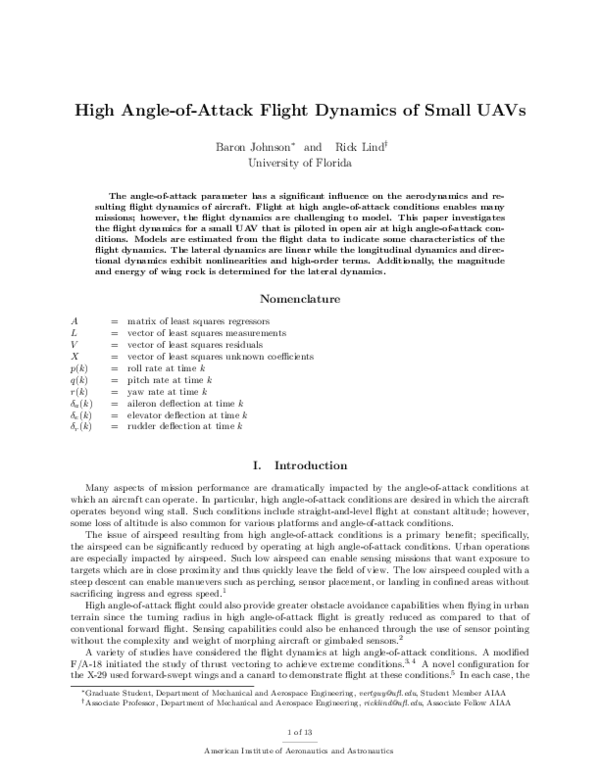 (PDF) High Angle-of-Attack Dynamics in Small UAVs