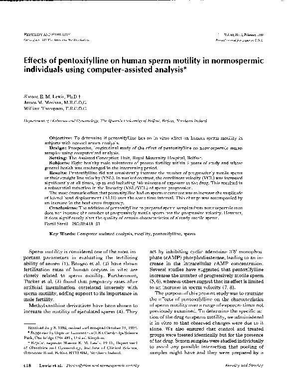 (PDF) Effects of pentoxifylline on human sperm motility in normospermic ...