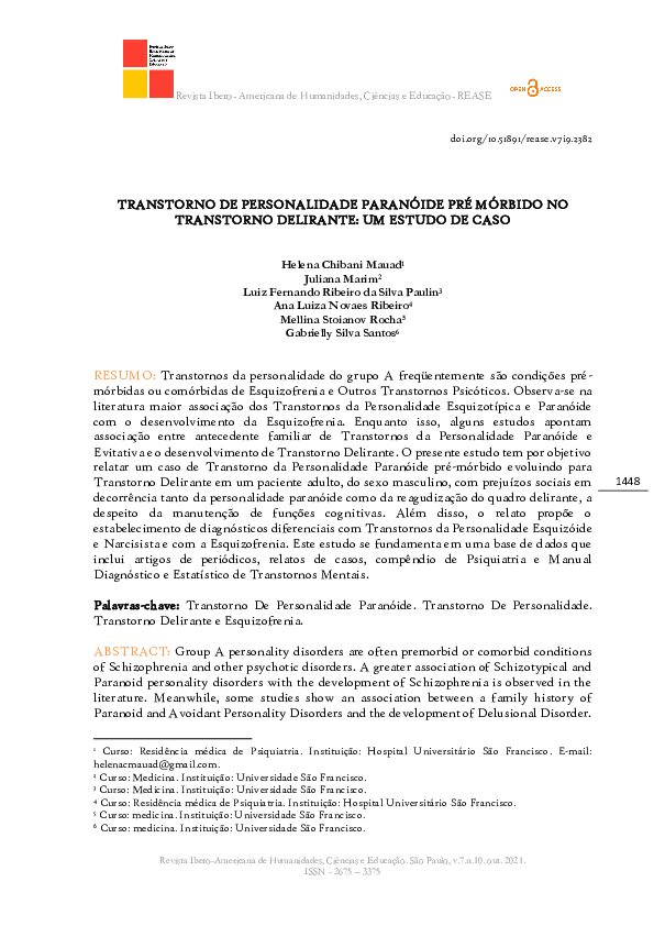 (PDF) Transtorno De Personalidade Paranóide Pré Mórbido No Transtorno ...