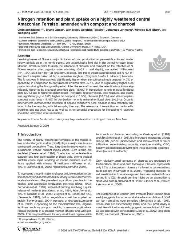 (PDF) Nitrogen Retention and Uptake in Amazonian Soils with Amendments