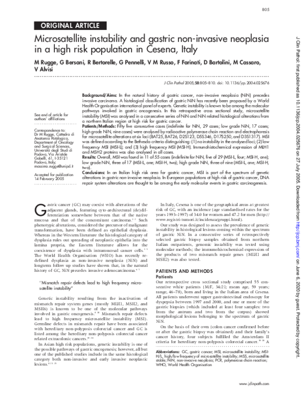 Microsatellite instability and gastric non-invasive neoplasia in a high ...