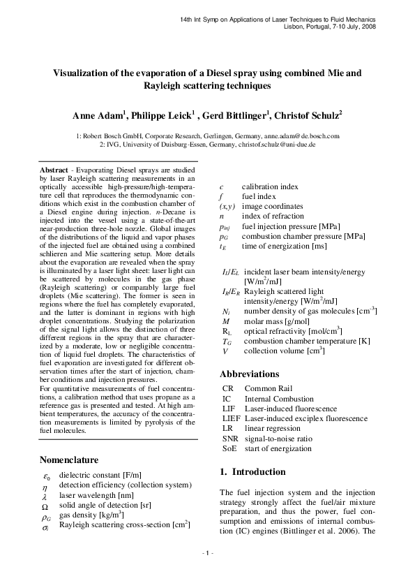 (PDF) Visualization of the evaporation of a diesel spray using combined ...